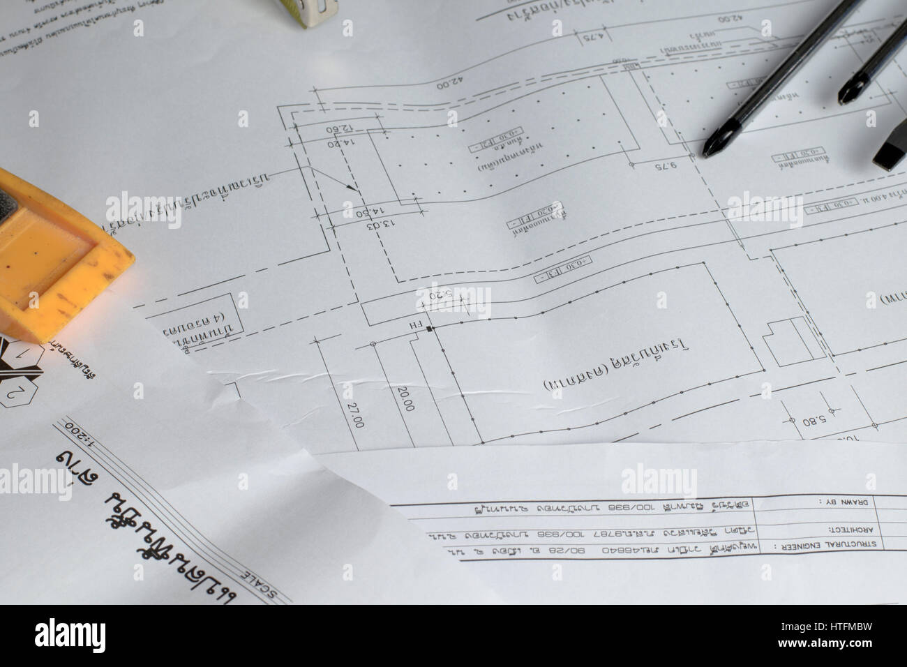 architectural plans project drawing with blueprints rolls Stock Photo ... architectural plans project drawing with blueprints rolls Stock Photo ...