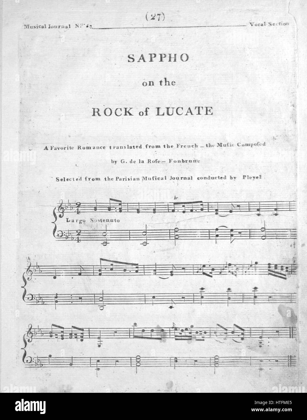 Sheet music cover image of the song 'Sappho on the Rock of Lucate ...