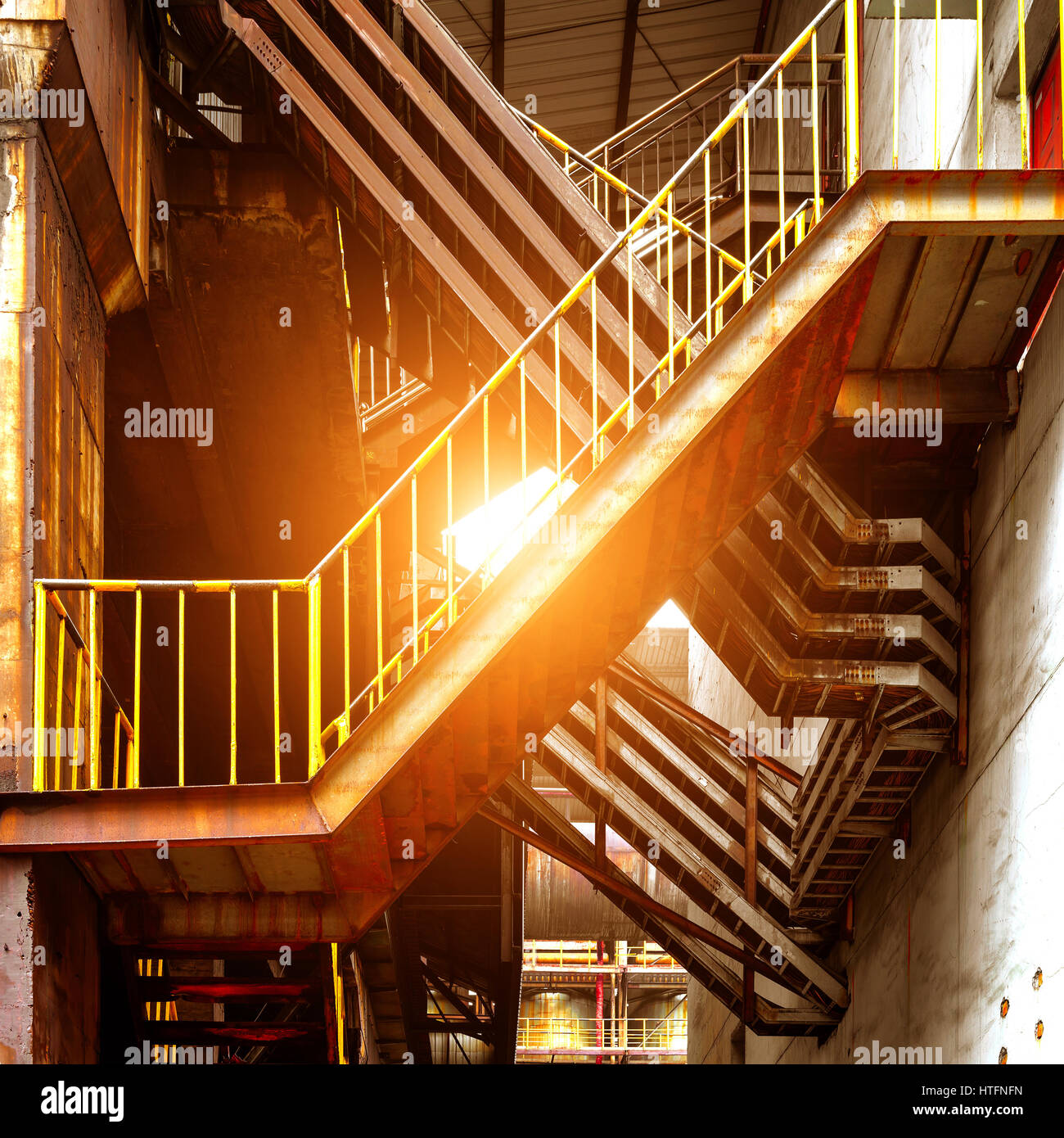 Inside, metal stairs, dusk landscape large steel mills Stock Photo - Alamy