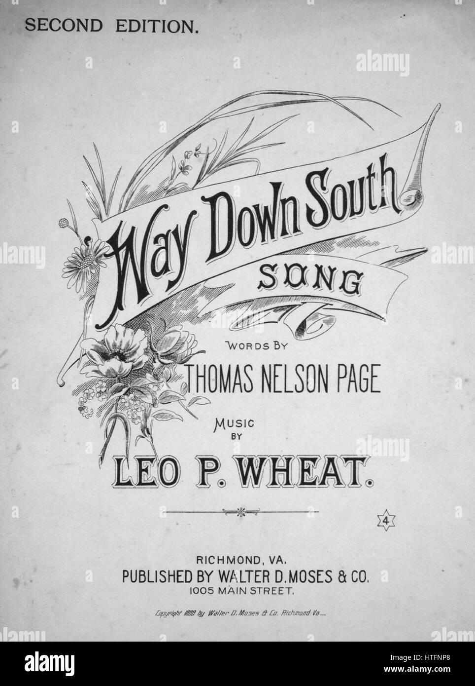 Sheet music cover image of the song 'Way Down South Song and Chorus ...