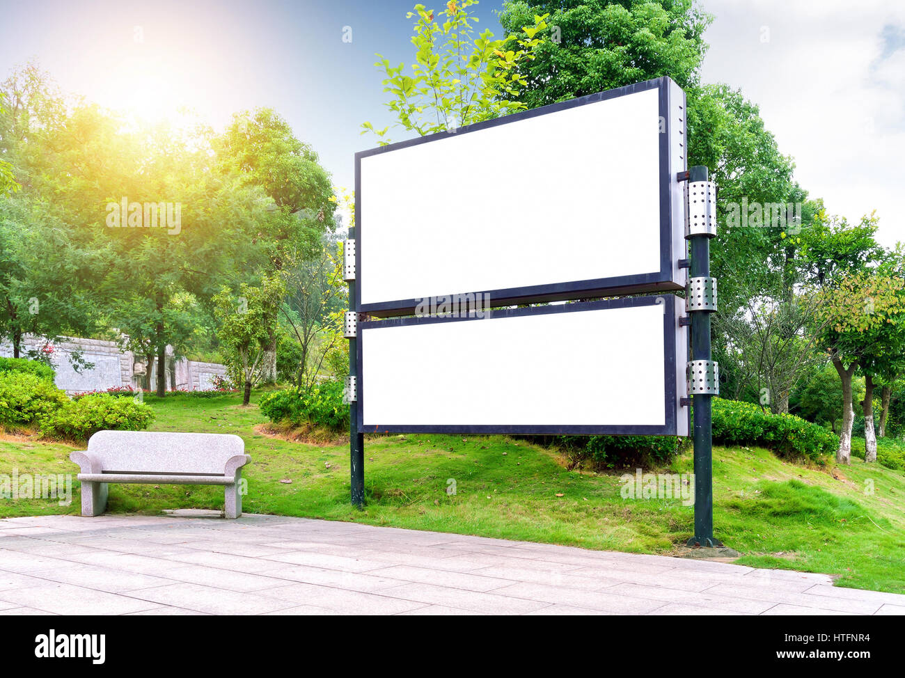 Park white billboard, placed in the square Stock Photo - Alamy