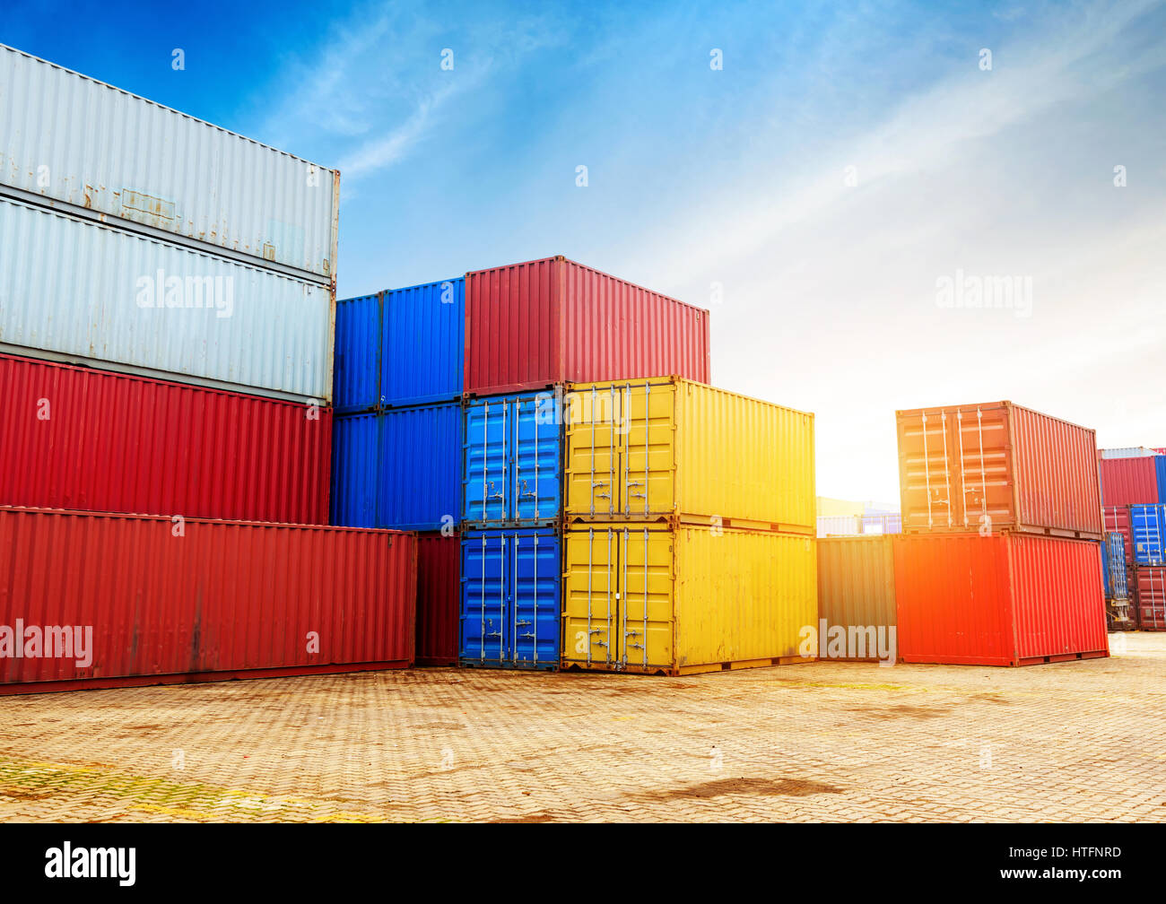Stack of Cargo Containers at the docks Stock Photo - Alamy