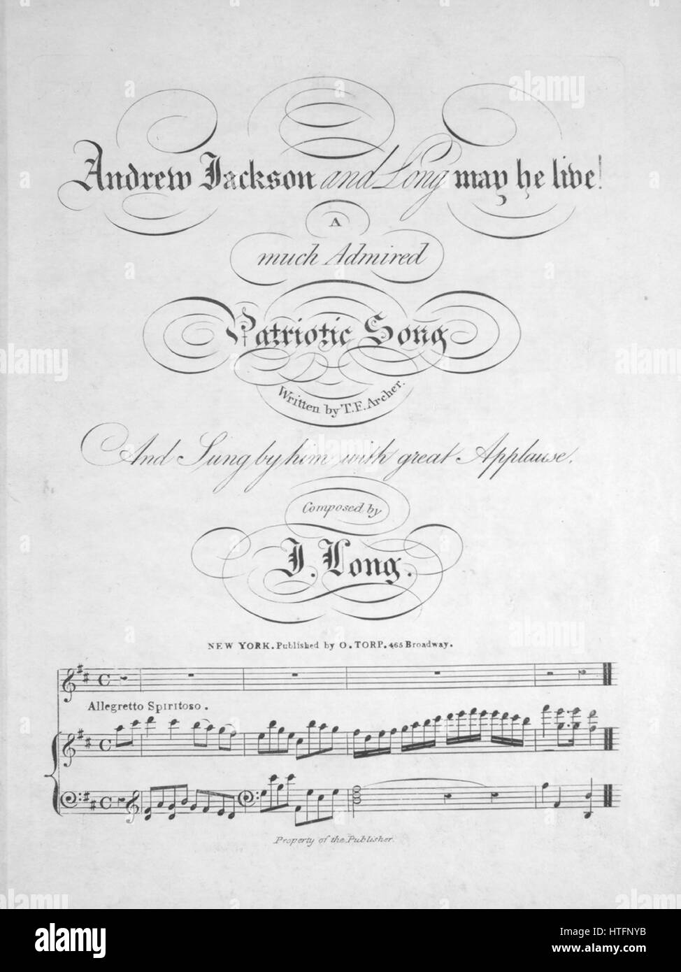 Sheet music cover image of the song 'Andrew Jackson and Long May He ...