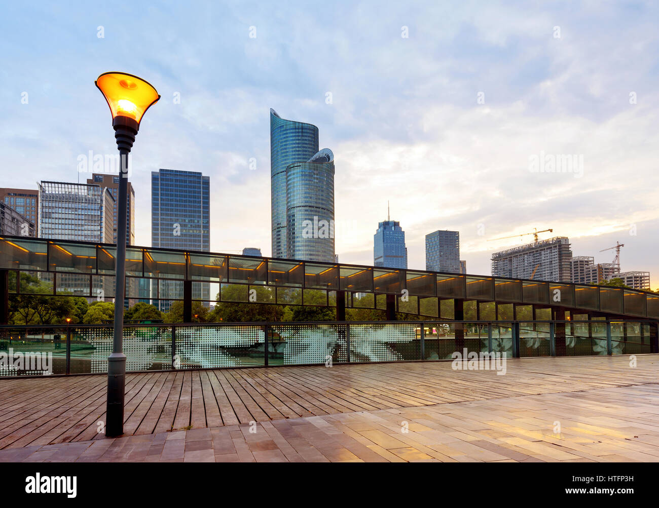 Hangzhou, China, twilight landscape, the tall buildings of the city ...