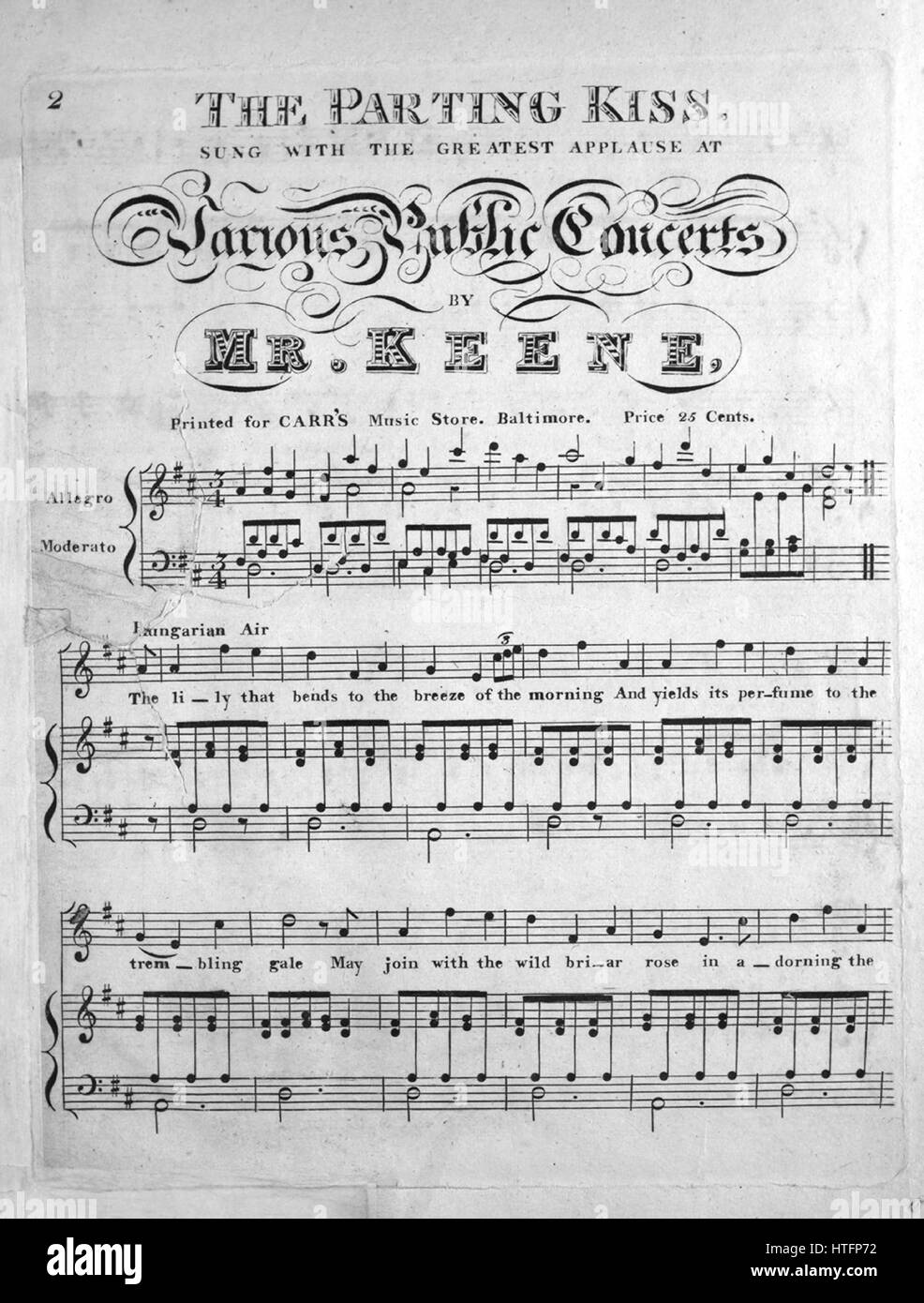 Sheet music cover image of the song 'The Parting Kiss', with original ...