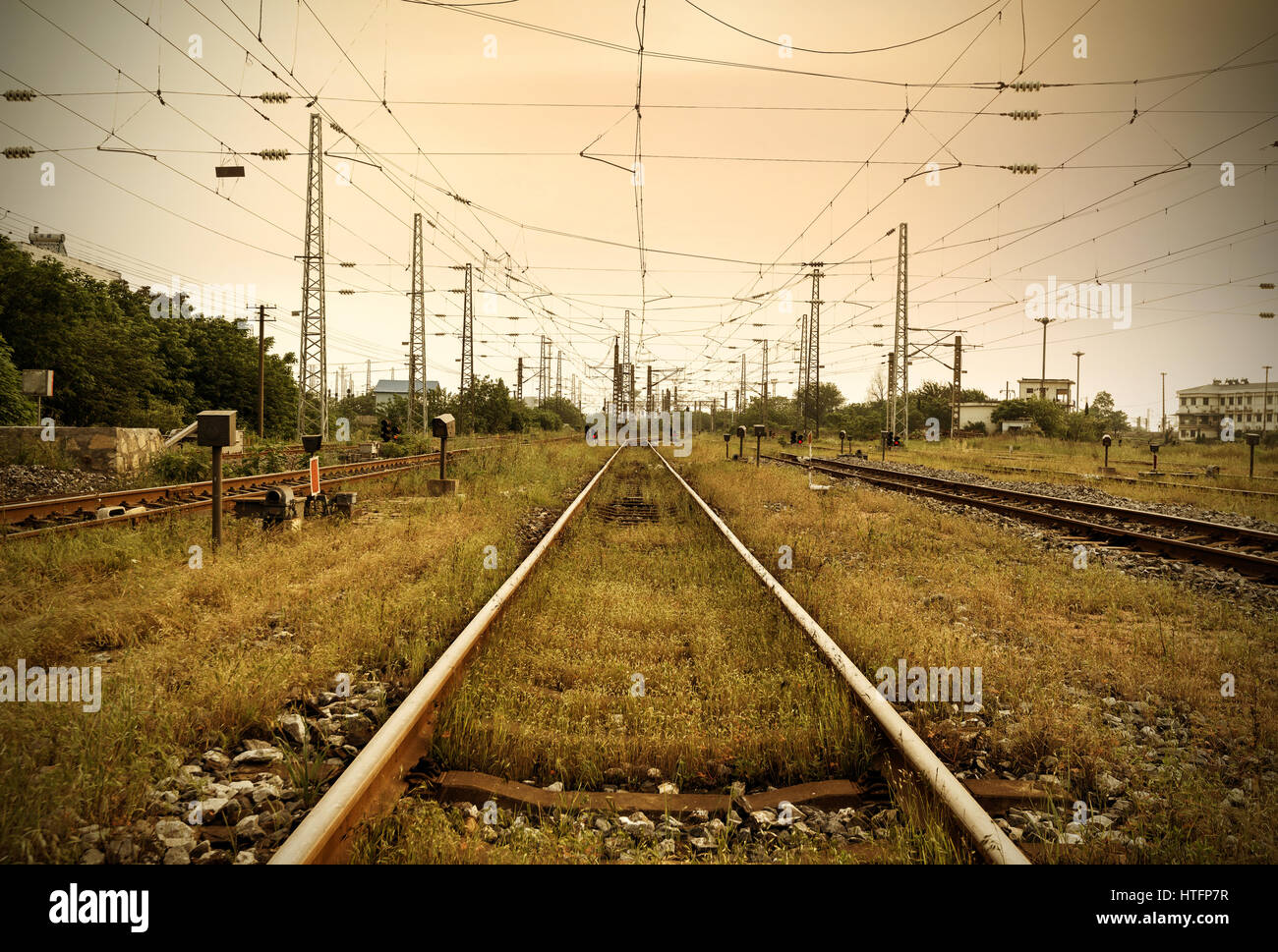 Railroad tracks in perspective Stock Photo - Alamy