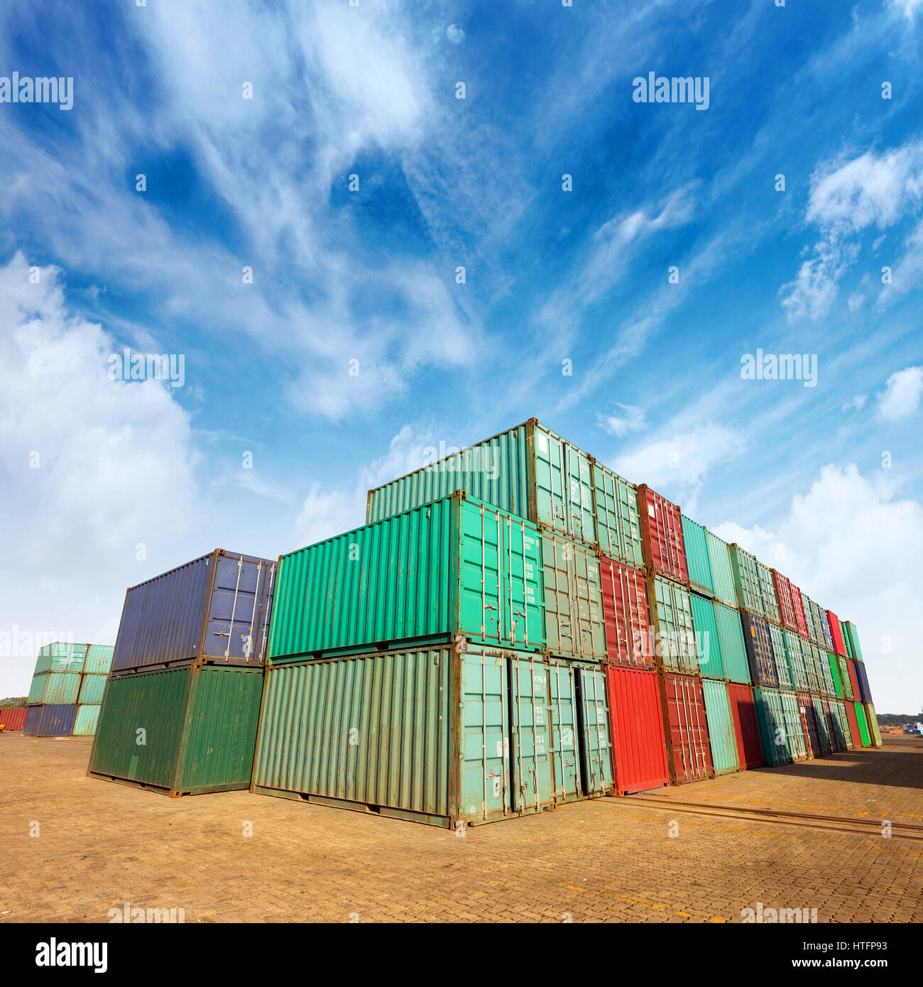 Stack of Cargo Containers at the docks Stock Photo - Alamy