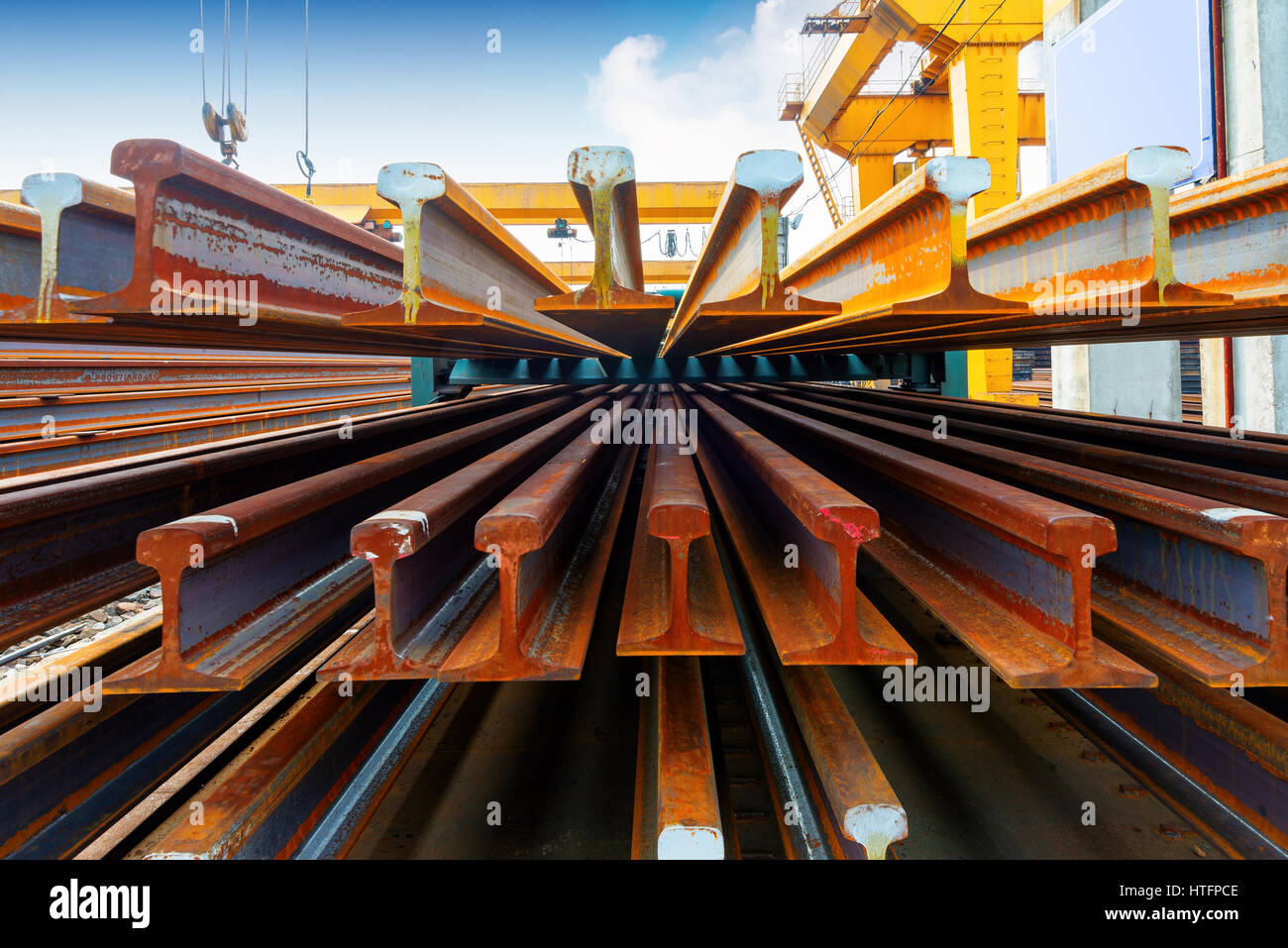 Pier bridge crane and cargo handling, cargo trains transported away ...