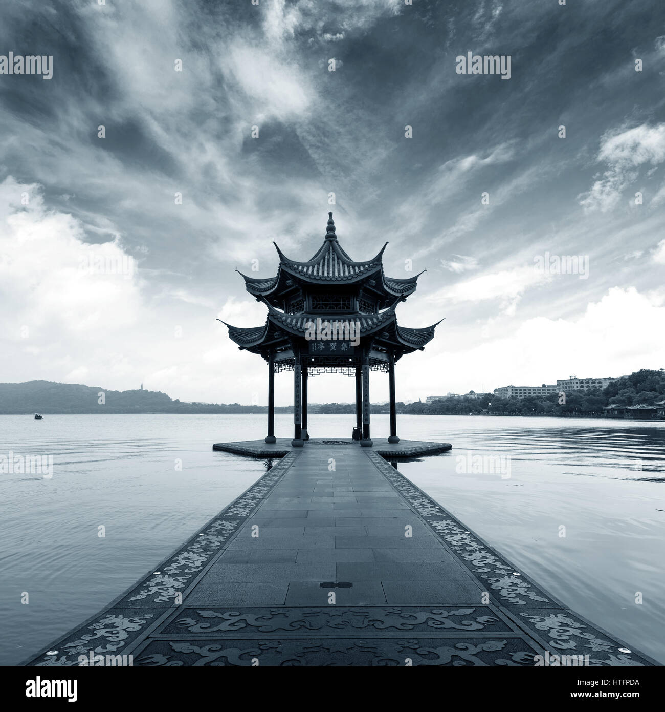 chinese ancient pavilion on the west lake in hangzhou Stock Photo - Alamy