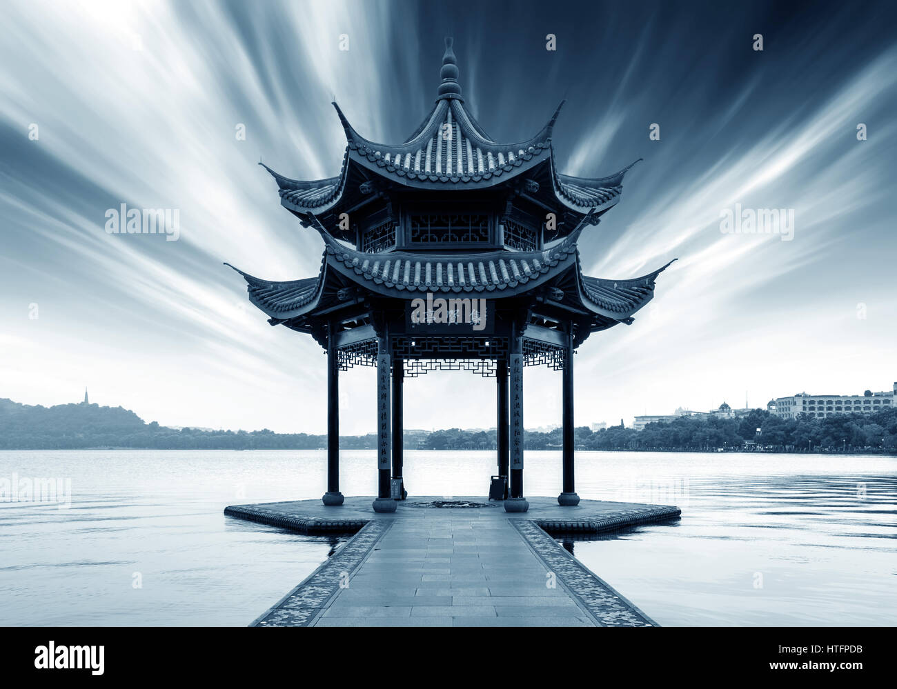 chinese ancient pavilion on the west lake in hangzhou Stock Photo - Alamy