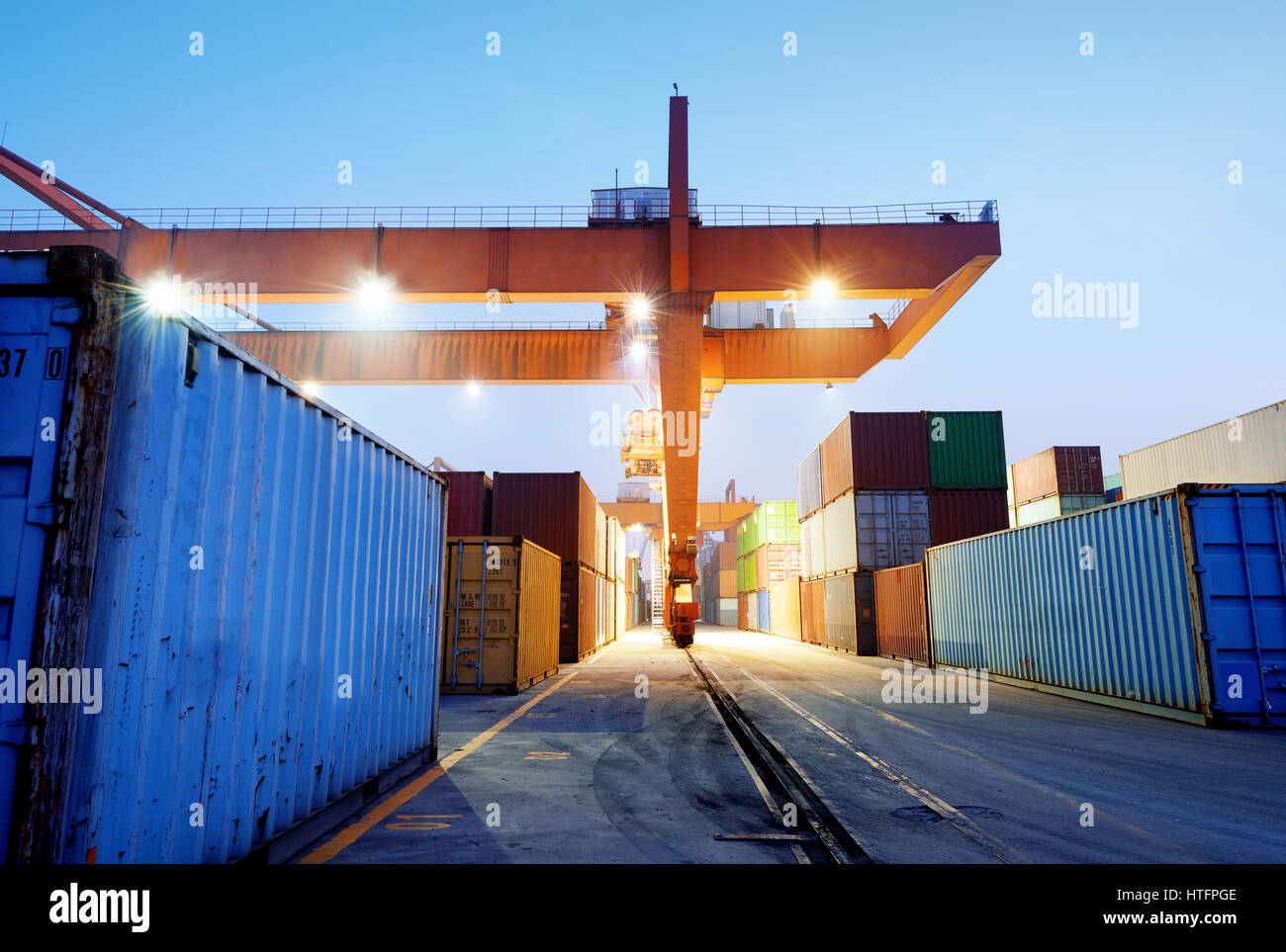 Container terminal by night hi-res stock photography and images - Alamy