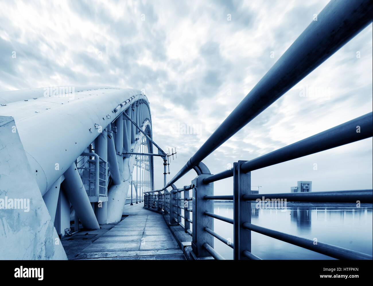 Modern bridge night, beams and parapets Stock Photo - Alamy