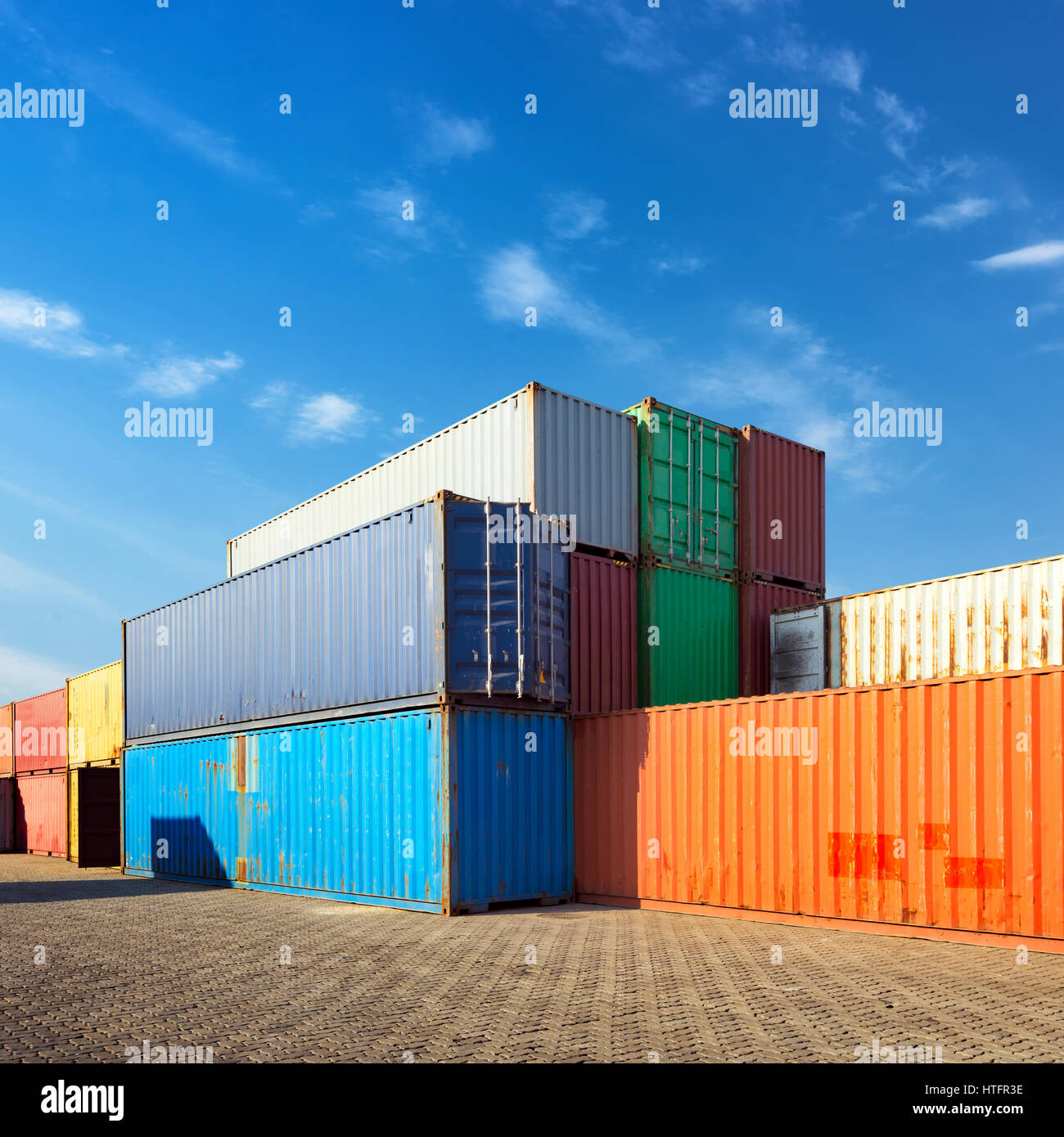 Stack of Cargo Containers at the docks Stock Photo - Alamy