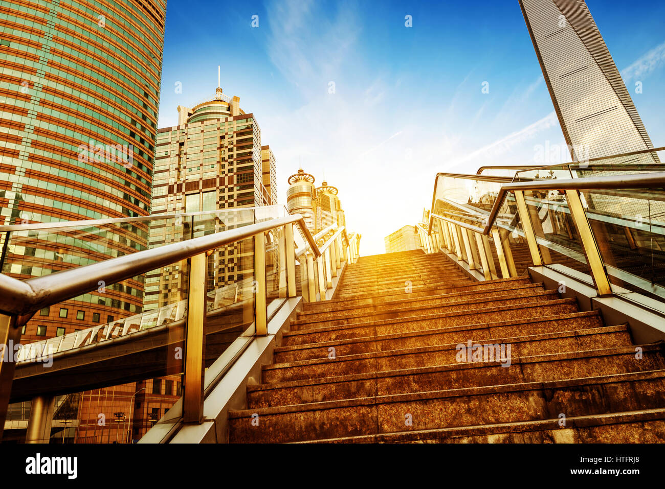 Shanghai streets of stairs and escalators, skyscraper buildings Stock ...