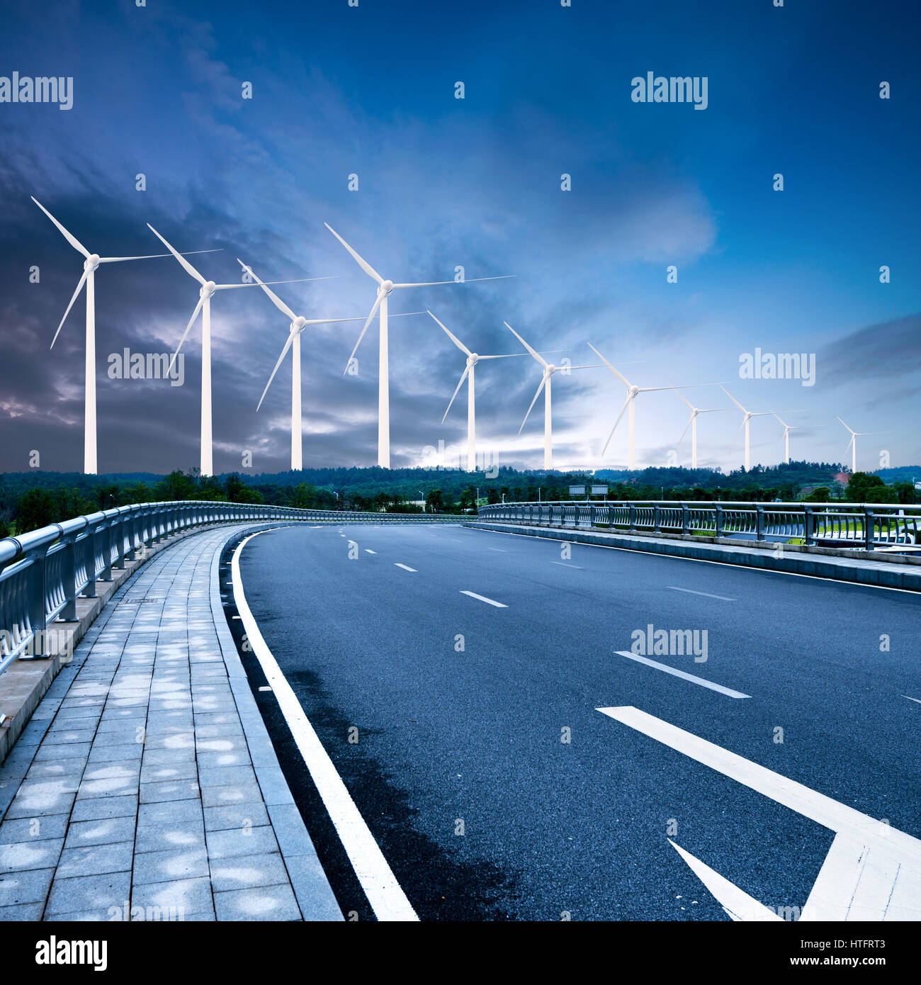 Highway and wind turbines Stock Photo - Alamy