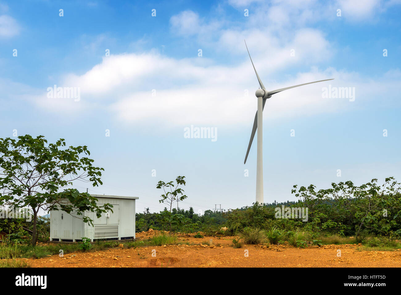 Hillside wind turbines and engine room Stock Photo - Alamy