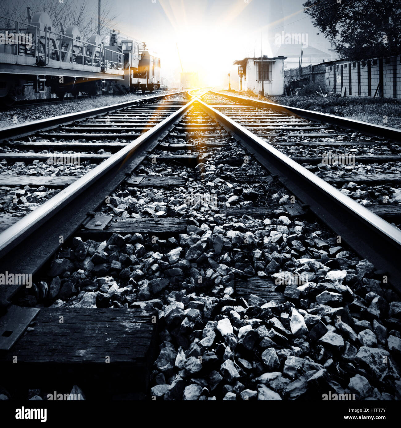 Black and white photo of some old rails Stock Photo - Alamy