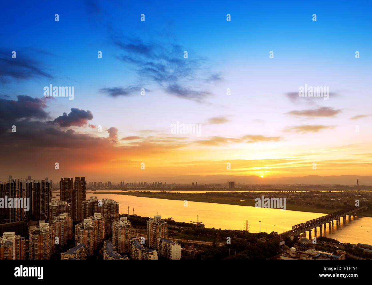 City at dusk, aerial view of the bridge Stock Photo - Alamy