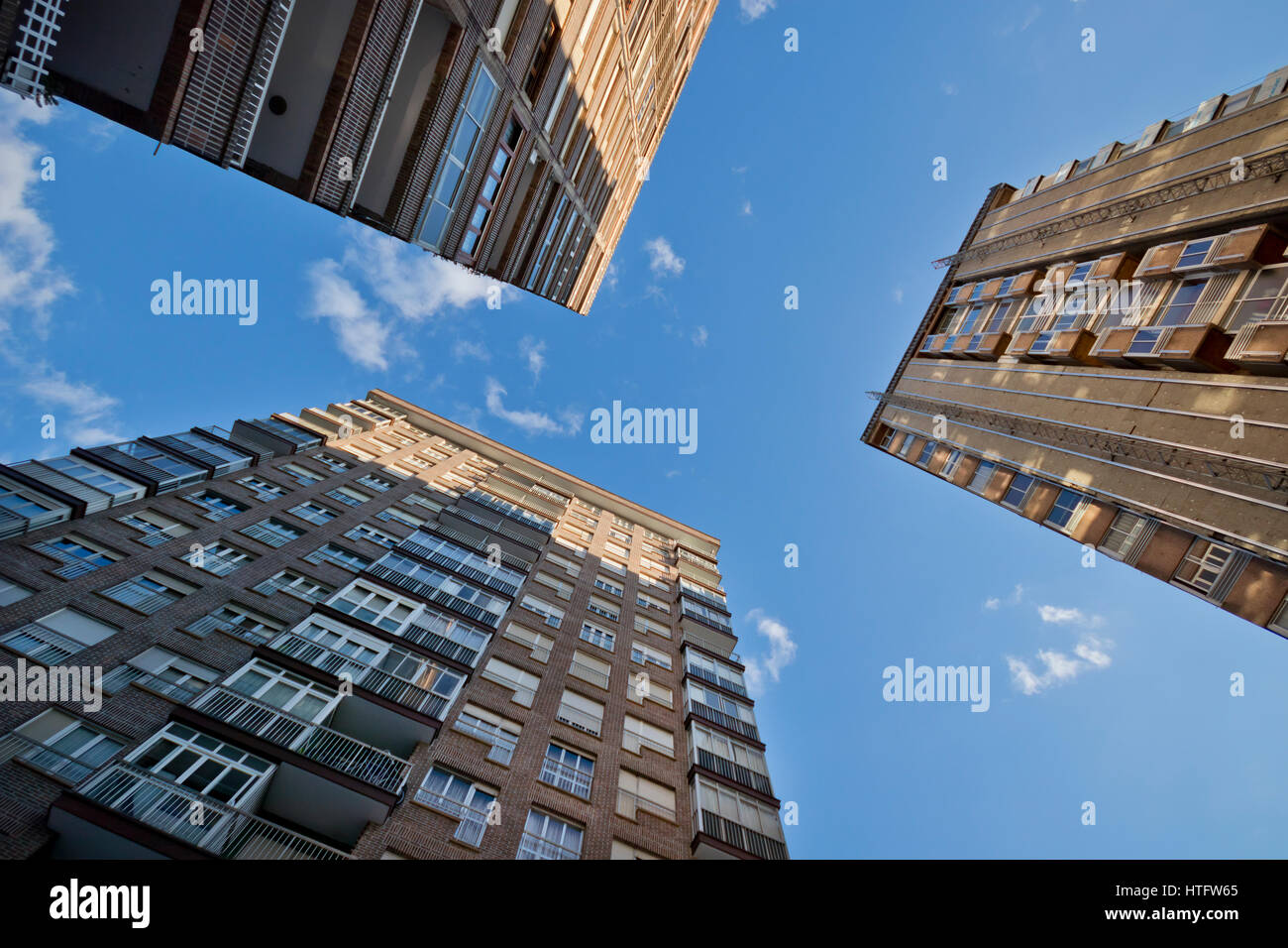 View from the ground of three residential buildings in Guipuzcoa ...
