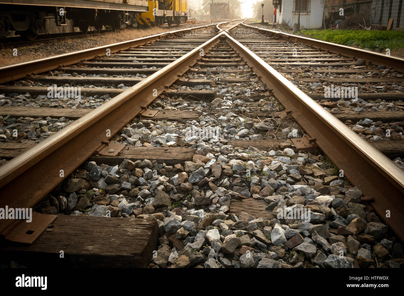 Rail and the train stops at the next Stock Photo - Alamy
