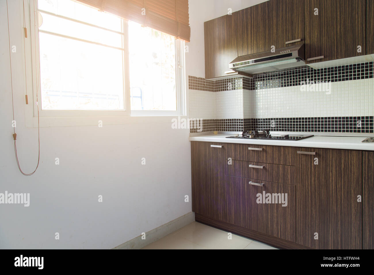 Modern wooden kitchen clean interior design Stock Photo - Alamy