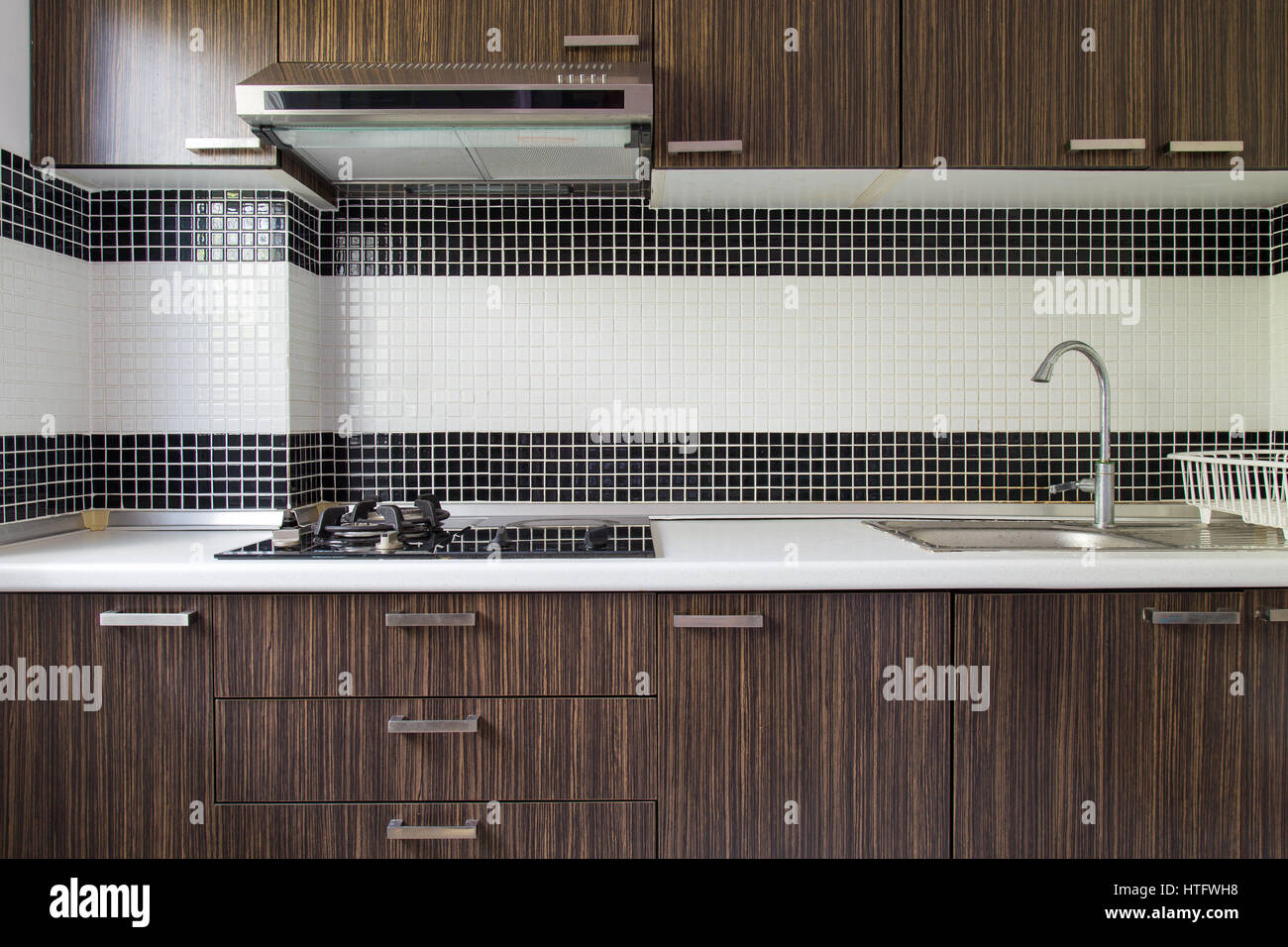 Modern wooden kitchen clean interior design Stock Photo - Alamy