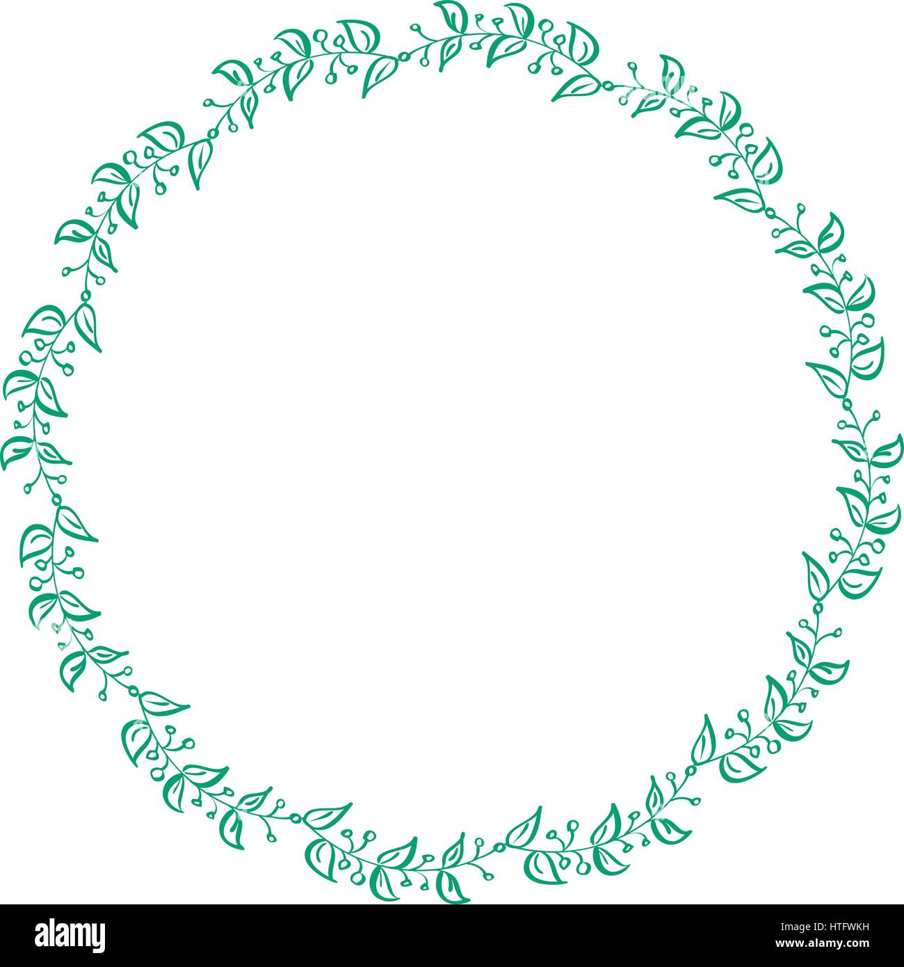 green round frame of leaves isolated on white background. Vector ...