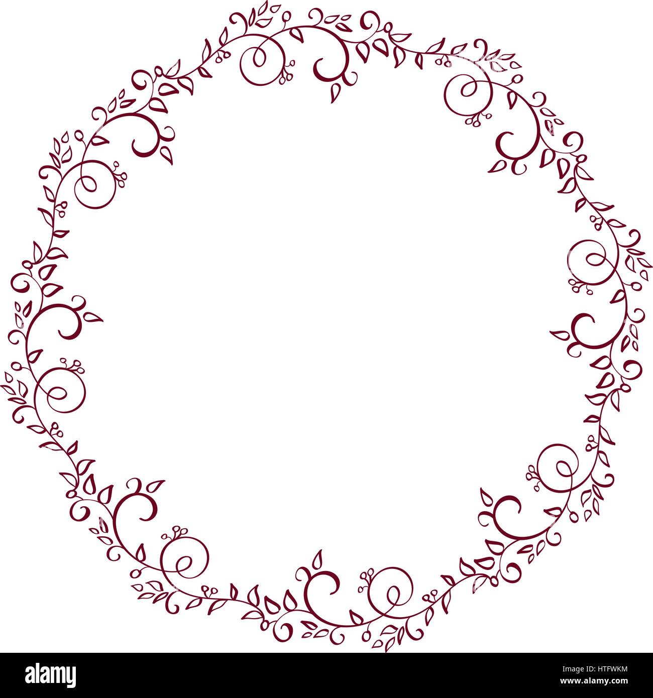 red round frame of leaves isolated on white background. Vector ...