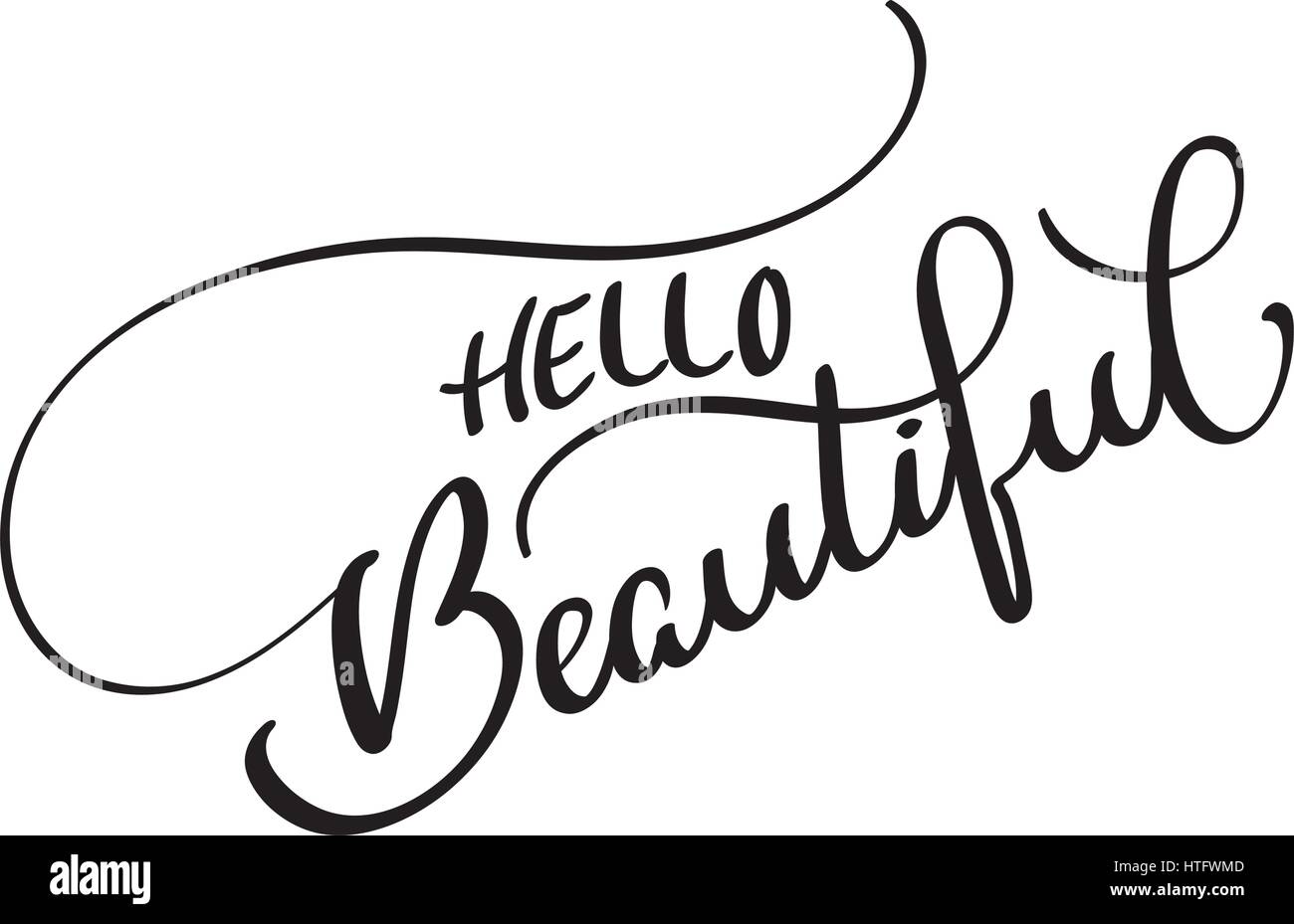 hello beautiful vector text on white background. Calligraphy lettering ...