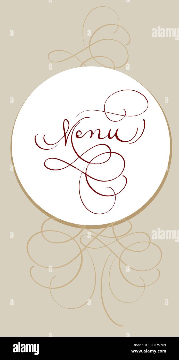 Vintage text menu in white circle for restaurant. Calligraphy lettering ...
