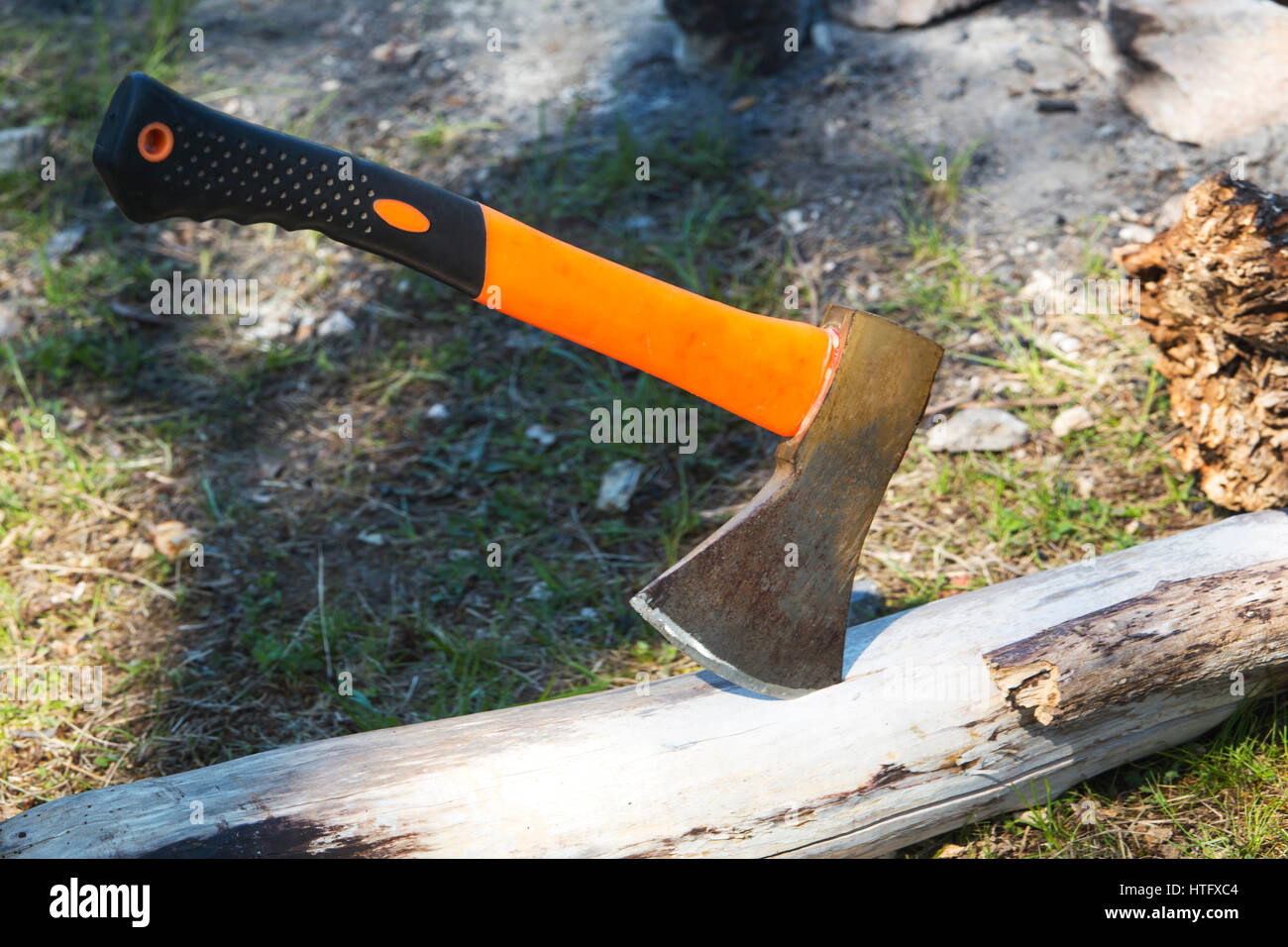 Ax stuck in the tree trunk Stock Photo - Alamy