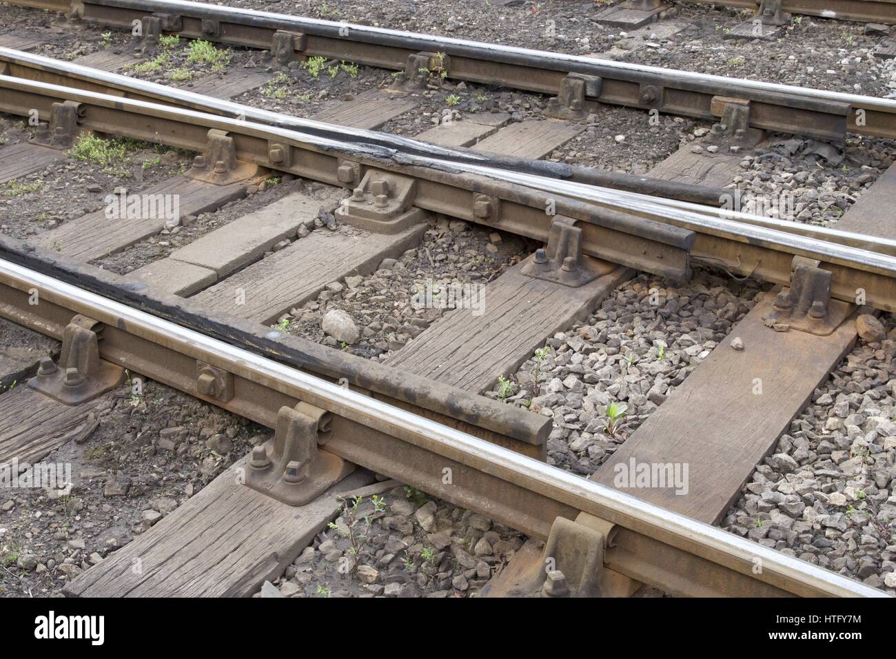 British railway track junction in closeup Stock Photo - Alamy