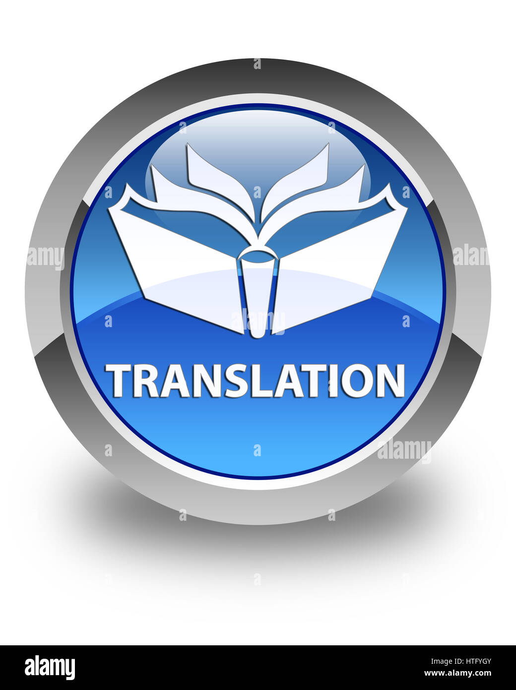 Translation isolated on glossy blue round button abstract illustration ...