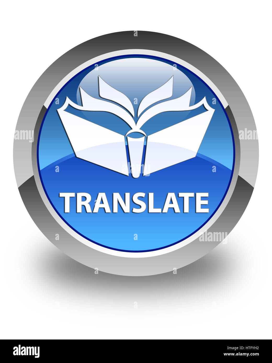 Translate isolated on glossy blue round button abstract illustration ...