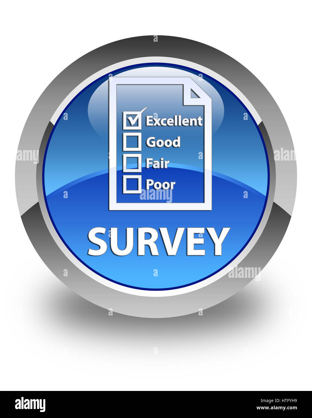 Survey (questionnaire icon) isolated on glossy blue round button ...