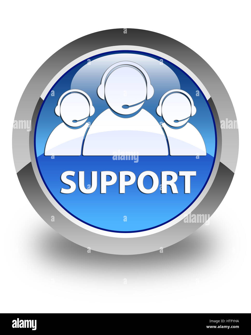 Support (customer care team icon) isolated on glossy blue round button ...