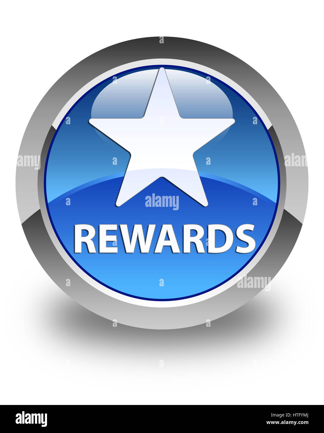 Rewards (star icon) isolated on glossy blue round button abstract ...