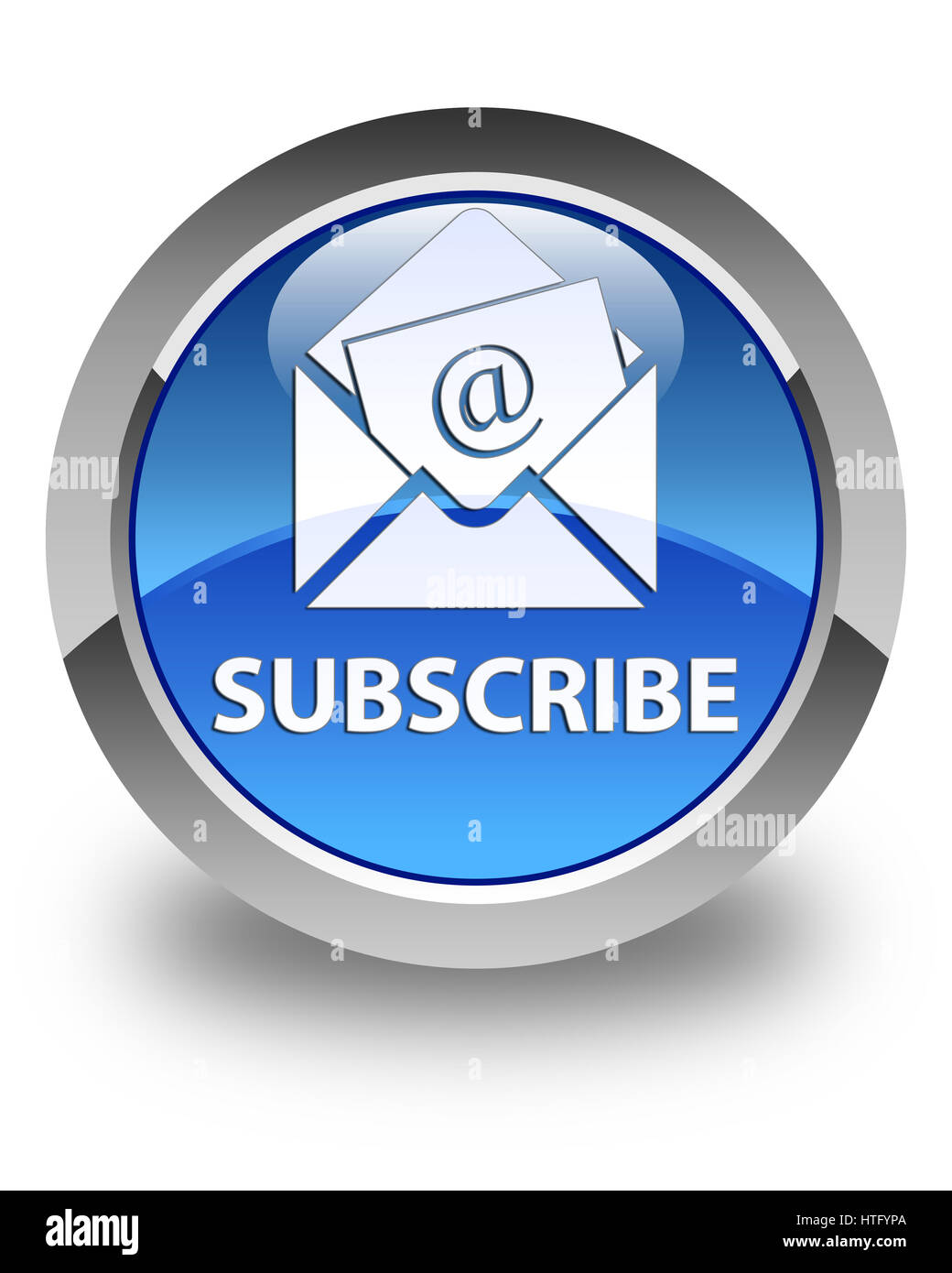 Subscribe (newsletter email icon) isolated on glossy blue round button ...