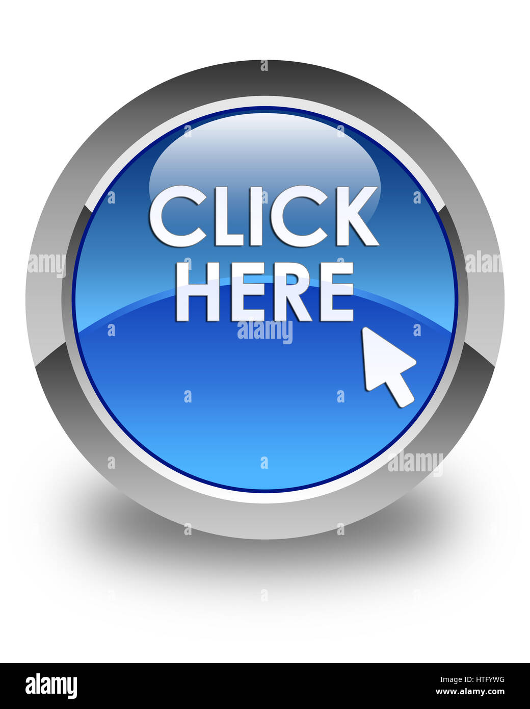 Click here isolated on glossy blue round button abstract illustration ...