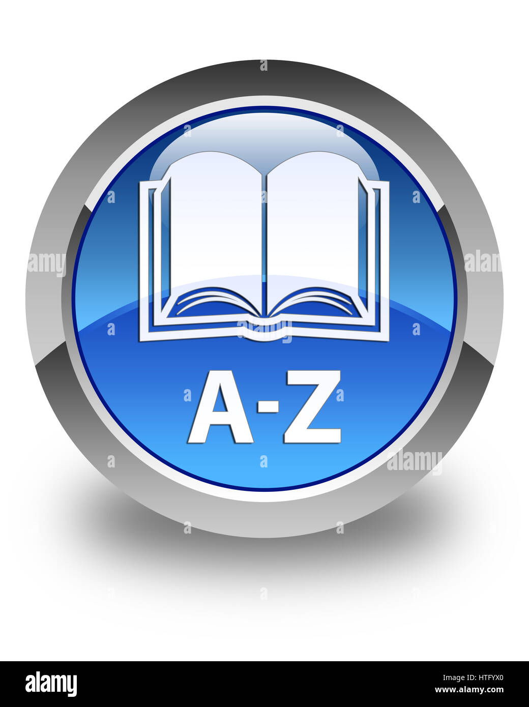 A-Z (book icon) isolated on glossy blue round button abstract ...