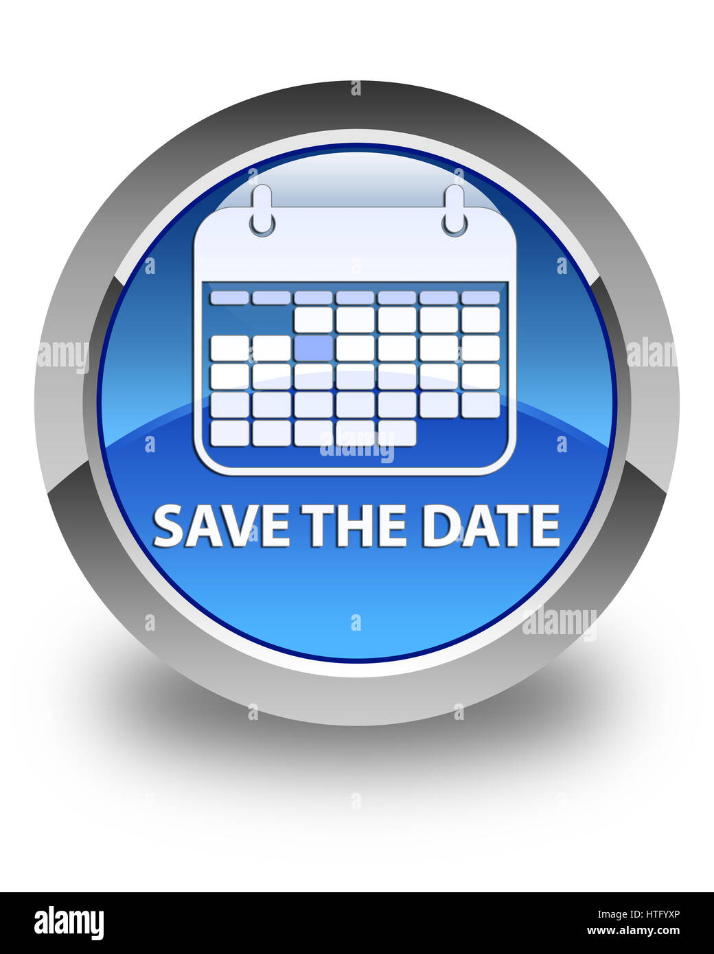 Save the date isolated on glossy blue round button abstract ...