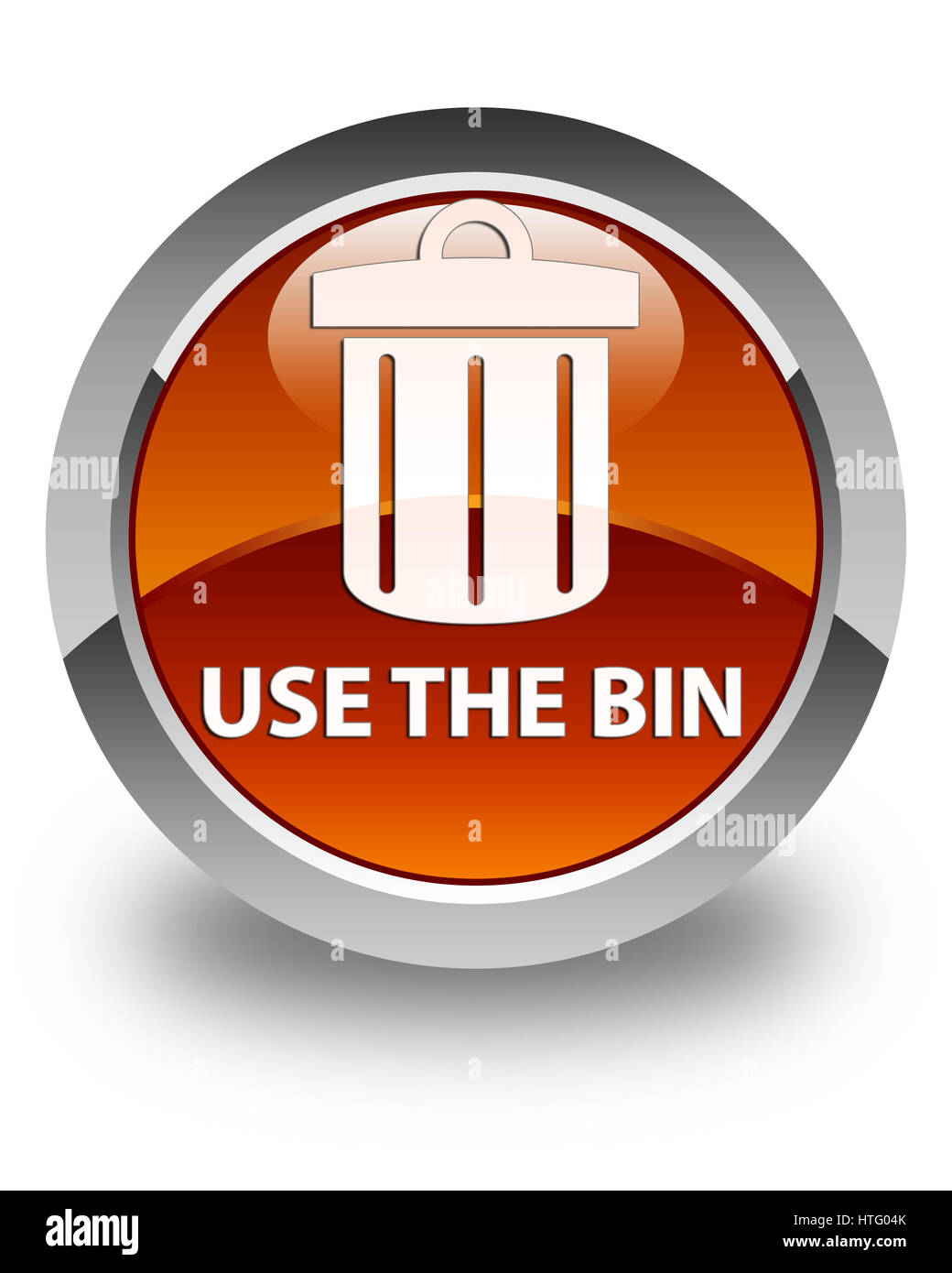 Use the bin (trash icon) isolated on glossy brown round button abstract ...