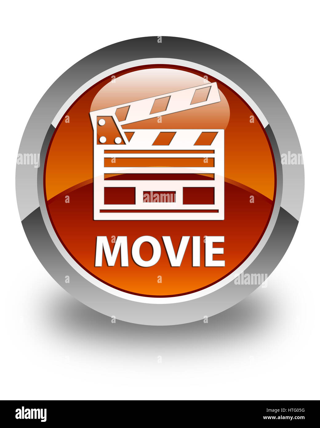 Movie (cinema clip icon) isolated on glossy brown round button abstract ...