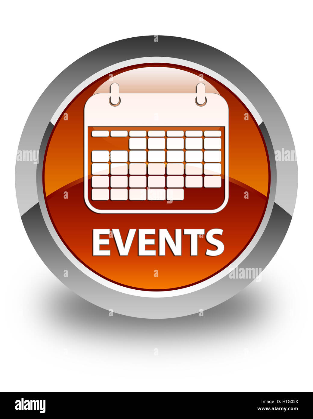 Events (calendar icon) isolated on glossy brown round button abstract ...