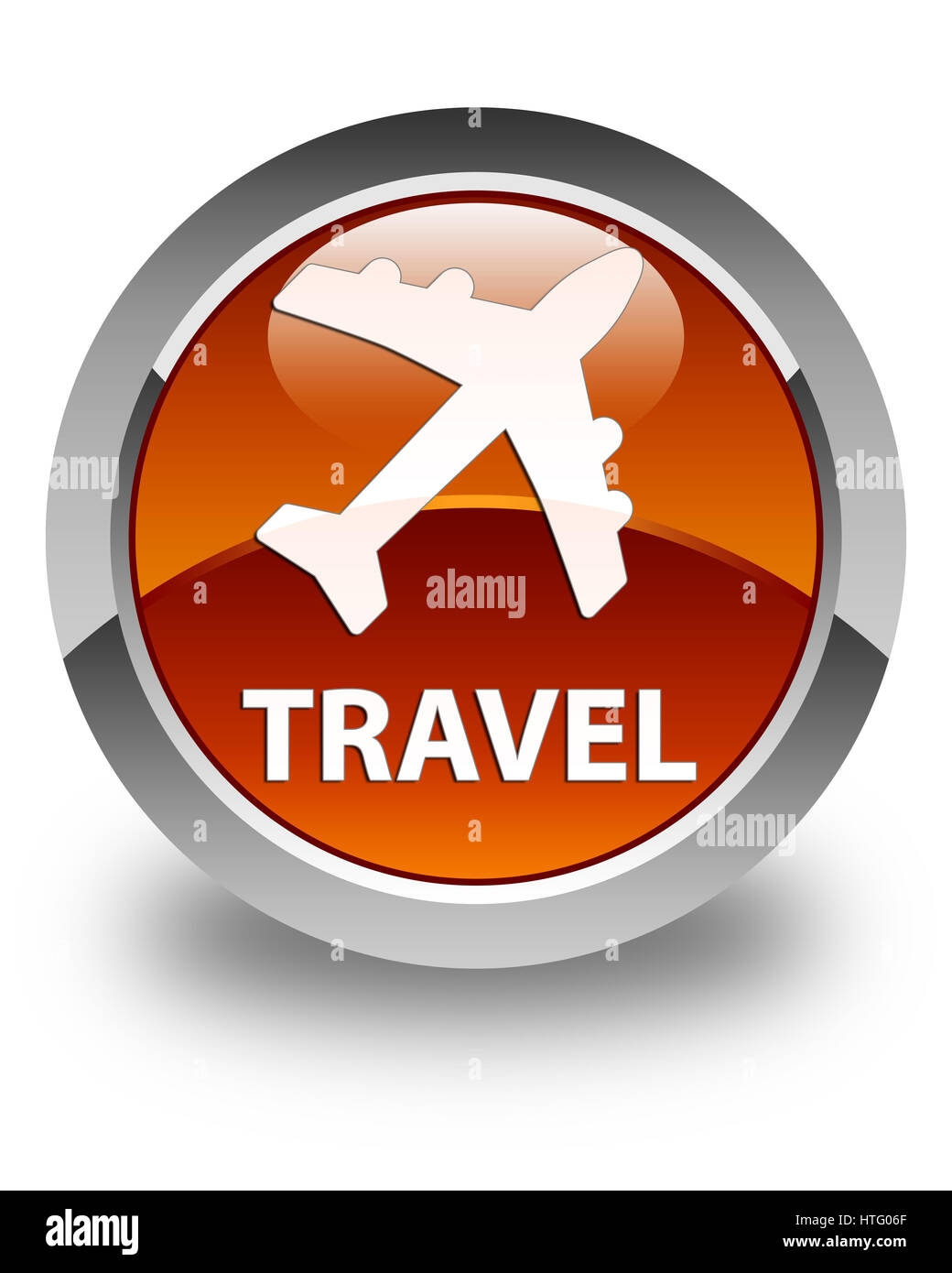 Travel (plane icon) isolated on glossy brown round button abstract ...