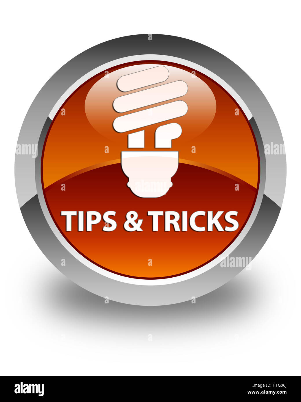 Tips and tricks (bulb icon) isolated on glossy brown round button ...