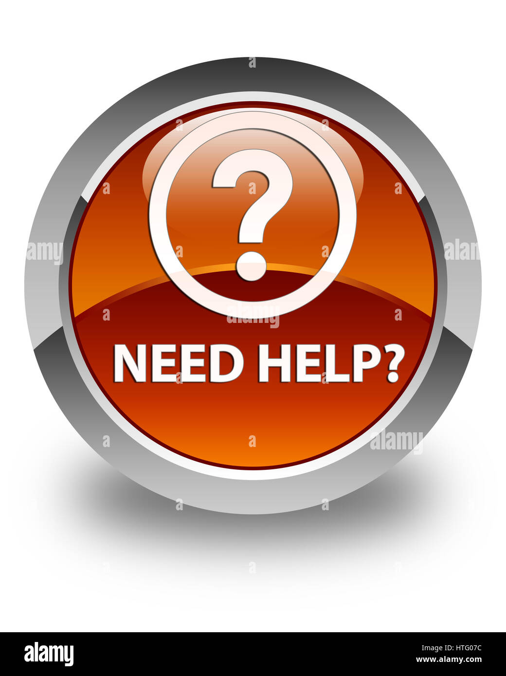 Need help (question icon) isolated on glossy brown round button ...