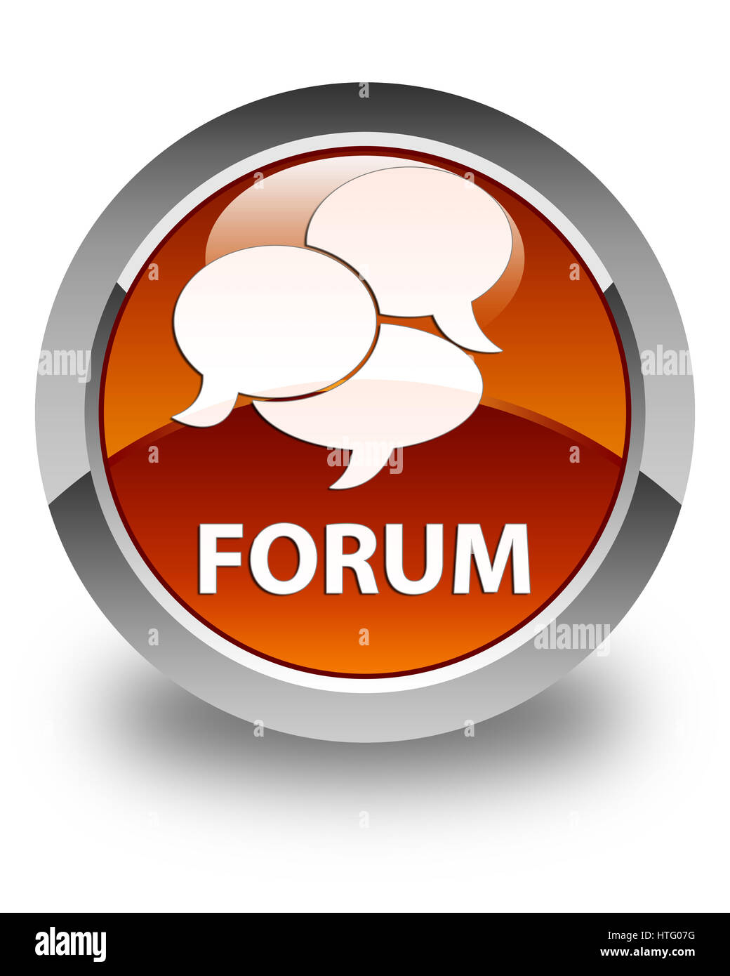 Forum (comments icon) isolated on glossy brown round button abstract ...