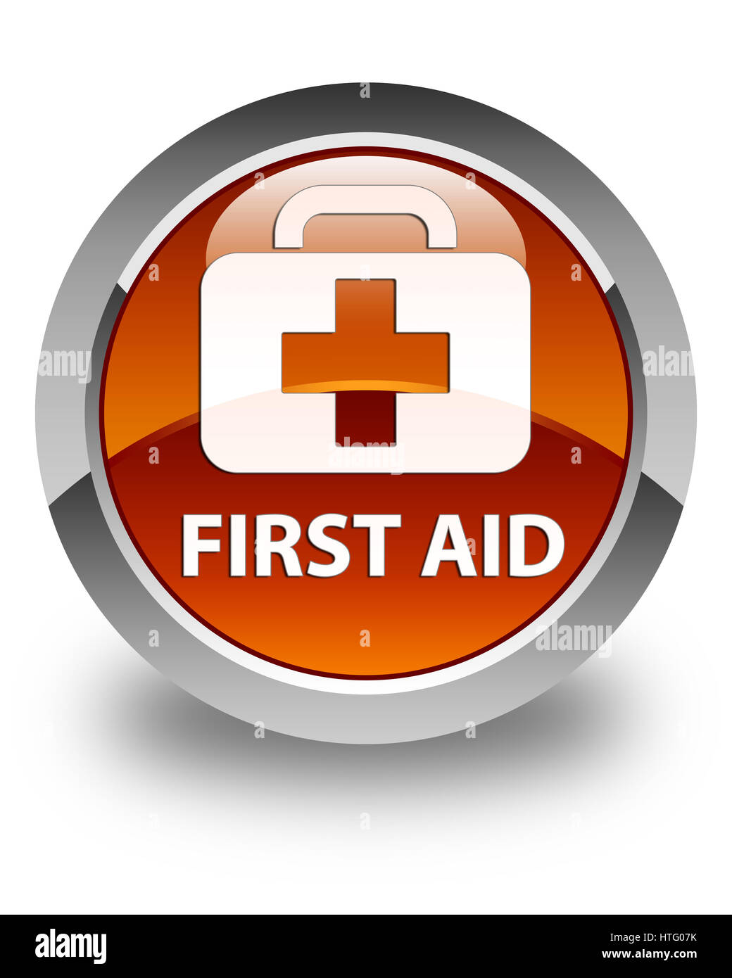 First aid isolated on glossy brown round button abstract illustration ...