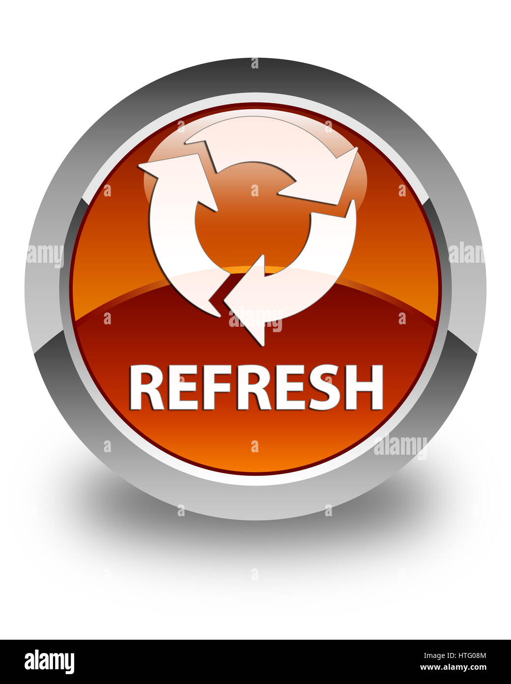 Refresh isolated on glossy brown round button abstract illustration ...